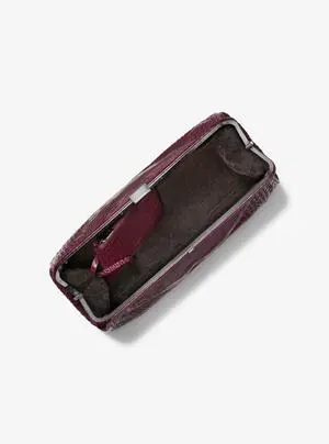 Michael Kors Angelica Large Crocodile Embossed Leather Frame Clutch