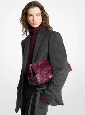 Michael Kors Angelica Large Crocodile Embossed Leather Frame Clutch