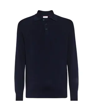 Brunello Cucinelli Long Sleeved Knitted Polo Jumper - Midnight Blue