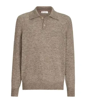 Brunello Cucinelli Alpaca, Cashmere And Wool Knit Polo - Medium Gray