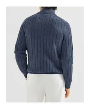 Brunello Cucinelli Cashmere Ribbed Cardigan With Zip
