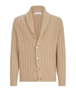 Brunello Cucinelli Cashmere Ribbed Cardigan - Camel