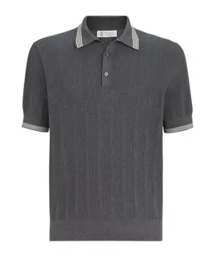 Brunello Cucinelli Cotton Textured Rib-knit Polo - Anthracite