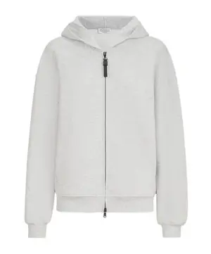 Brunello Cucinelli Cotton Smooth French-terry Topwear With Shiny Zipper-pull - Silver