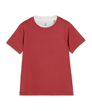 Brunello Cucinelli Cotton Jersey T-shirt With Faux-layering - Red