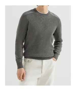 Brunello Cucinelli Cashmere Ribbed Sweater With Cotton Inserts