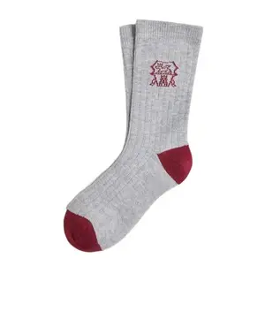 Brunello Cucinelli Cotton Rib Knit Socks With Intarsia - Gray