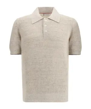 Brunello Cucinelli Half English Rib Knit Polo Shirt