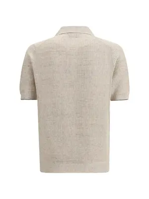 Brunello Cucinelli Half English Rib Knit Polo Shirt