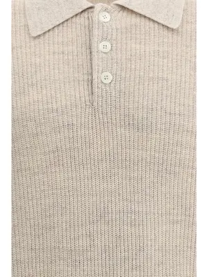 Brunello Cucinelli Half English Rib Knit Polo Shirt