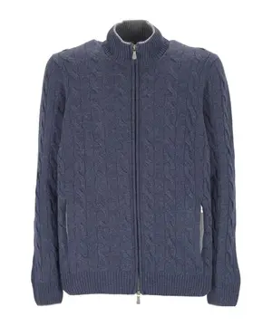 GRAN SASSO Long-sleeve Cable Knit Zip Up Cardigan - Blue