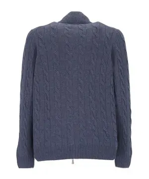 GRAN SASSO Long-sleeve Cable Knit Zip Up Cardigan - Blue