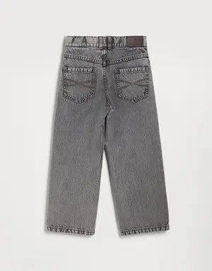Brunello Cucinelli Classic Denim Straight Trousers With Monili - Grey