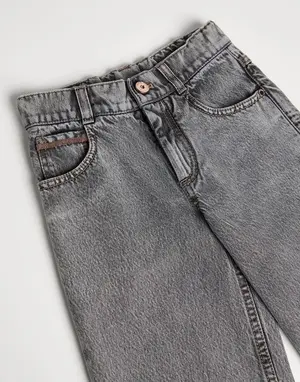 Brunello Cucinelli Classic Denim Straight Trousers With Monili - Grey