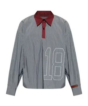 PDFCHANNEL Striped Embroidered Polo Shirt - Gray