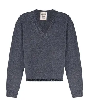SEMICOUTURE Embellished Hem V-neck Knitted Jumper - Grey