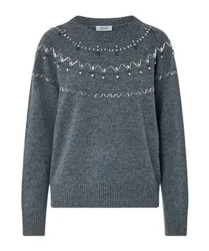 Liu Jo Wool Sweater With Jewel Embroidery - Gray
