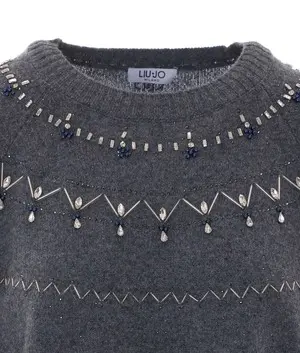 Liu Jo Wool Sweater With Jewel Embroidery