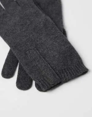 Brunello Cucinelli Bead-embellished Knitted Cashmere Gloves - Black