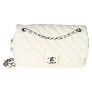 CHANEL Cream Quilted Caviar Jumbo Easy Flap Bag