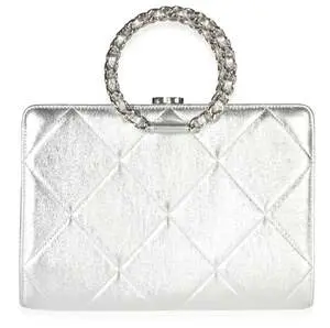 Chanel Quilted Crumpled Lambskin In The Loop Clutch - Silver