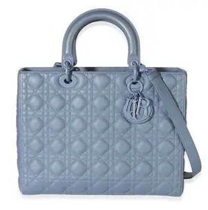 Dior Denim Ultra Matte Calfskin Cannage Lady Top Handle - Blue