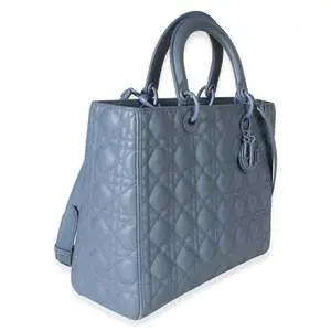 Dior Denim Ultra Matte Calfskin Cannage Lady Top Handle - Blue