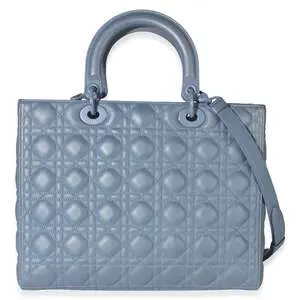 Dior Denim Ultra Matte Calfskin Cannage Lady Top Handle - Blue