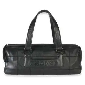 Chanel Square Stitch Caviar Lax Bowler Bag - Black
