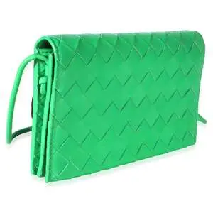 Bottega Veneta Parakeet Intrecciato Nappa Wallet On Strap - Green