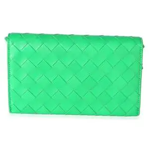 Bottega Veneta Parakeet Intrecciato Nappa Wallet On Strap - Green