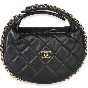 Chanel Quilted Lambskin Chain Around Pouch Hobo - Black