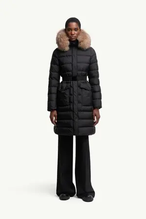 Moncler Khloesse Hooded Shearling-trimmed Long Down Jacket