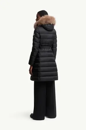 Moncler Khloesse Hooded Shearling-trimmed Long Down Jacket