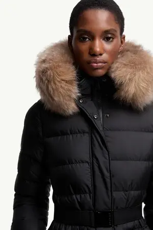 Moncler Khloesse Hooded Shearling-trimmed Long Down Jacket