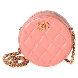 CHANEL Pink Quilted Lambskin Chain Infinity Round Clutch With Chain