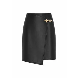 YUMI Faux Leather Wrap Mini Skirt - Black