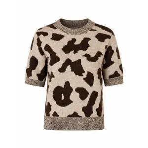 YUMI Leopard Intarsia Short Sleeve Jumper