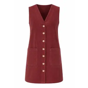 YUMI Cord Button Through Pinafore Dress