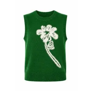 YUMI Knitted Flower Sleeveless Jumper Vest - Green
