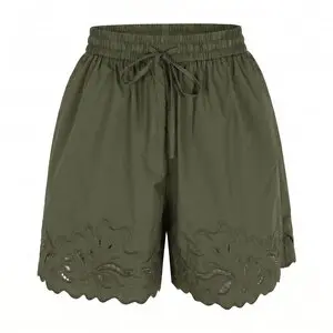 MODENAIRE Eyelet Embroidered Shorts With Drawstring Waist And Scalloped Hems