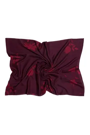 RAINSISTERS Silk & Wool Scarf In Burgundy Floral