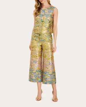 Mestiza New York Blake Metallic Jacquard Crop Flare Pants Nylon/polyester
