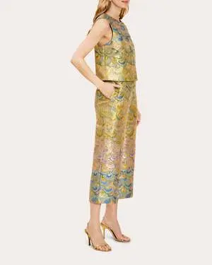 Mestiza New York Blake Metallic Jacquard Crop Flare Pants Nylon/polyester