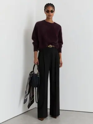 REISS Luna Wool-blend Wide-leg Pleated Trousers - Black