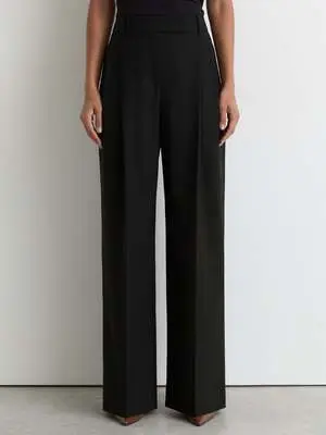 REISS Luna Wool-blend Wide-leg Pleated Trousers - Black