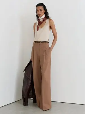 REISS Luna Wool-blend Wide-leg Trousers - Camel
