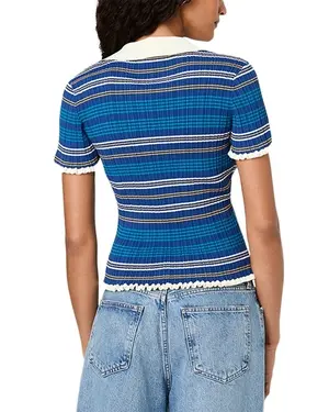 French Connection Crinkle Knit Rib Polo Top