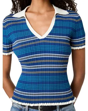 French Connection Crinkle Knit Rib Polo Top