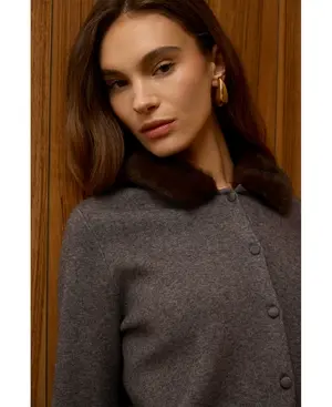 French Connection Sloane Faux Fur Collar Cardigan Sweater